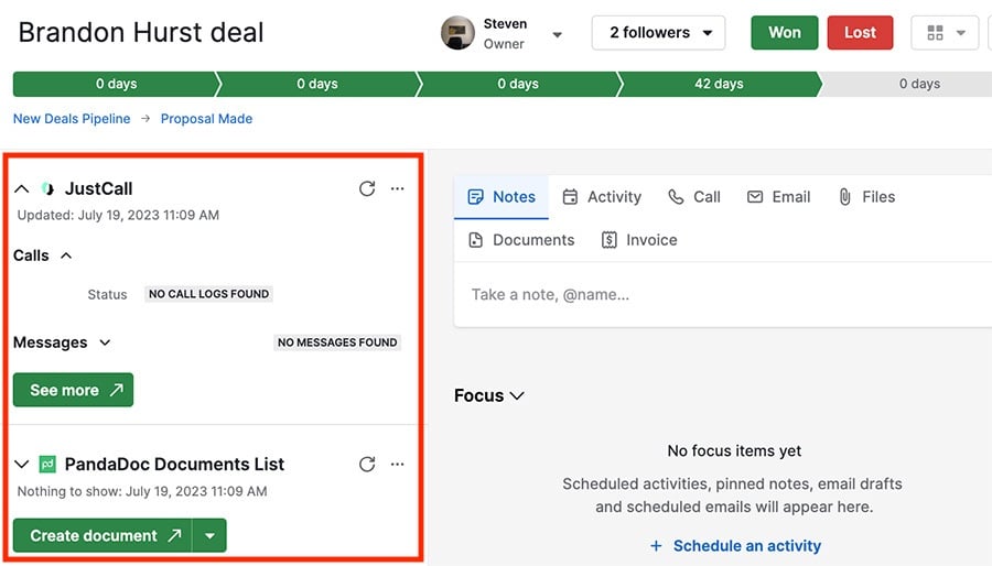 App panels - Knowledge Base | Pipedrive
